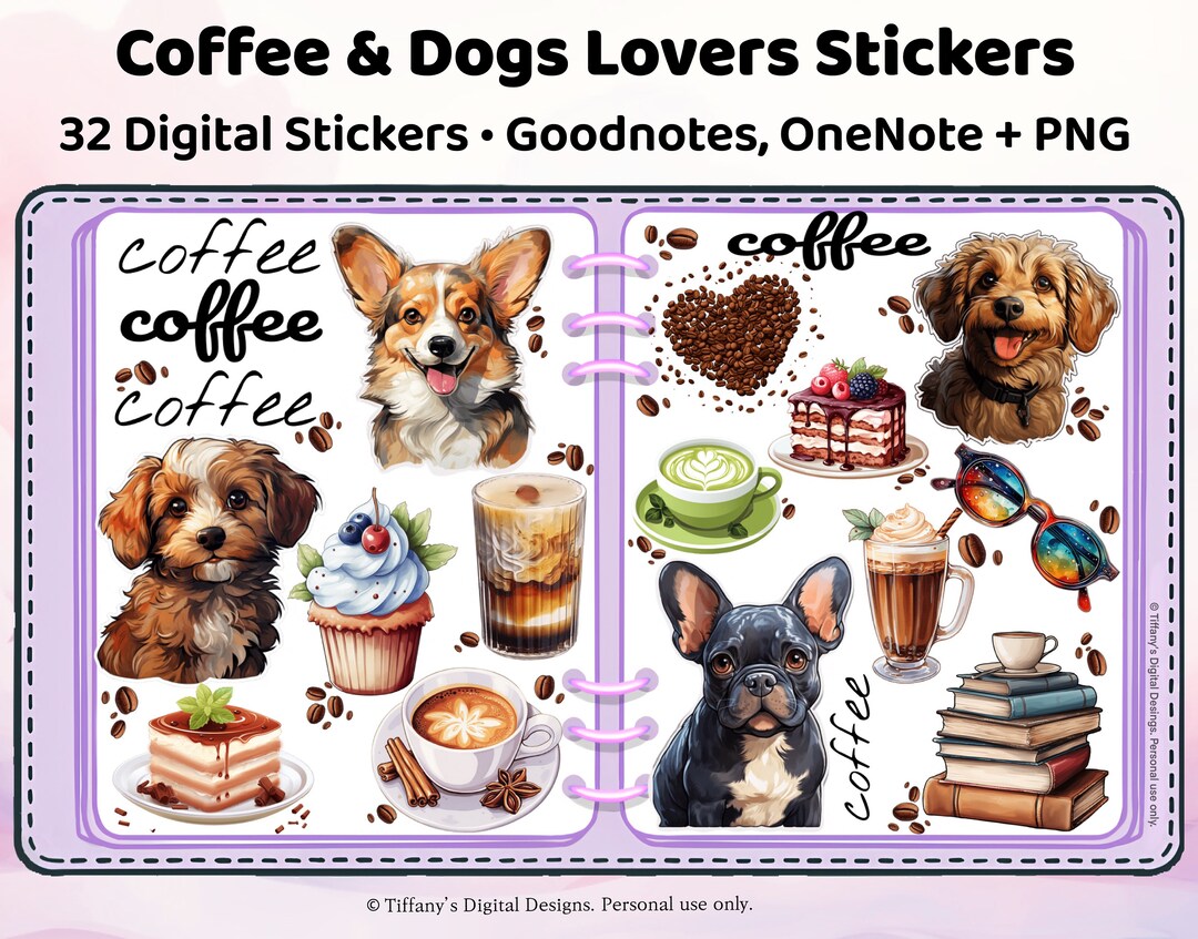 Coffee & Dogs Lovers Digital Printable Stickers Pack, Goodnotes Penly ...