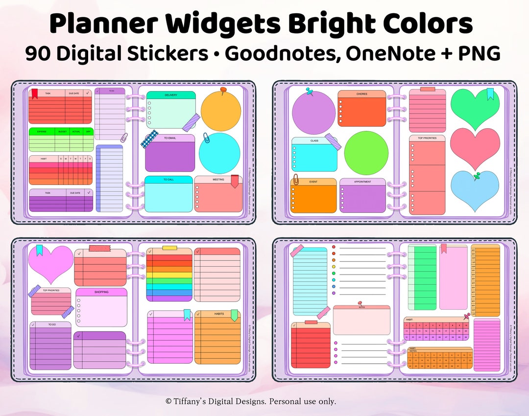 Planner Widgets Bright Colors Digital Printable Stickers Pack ...