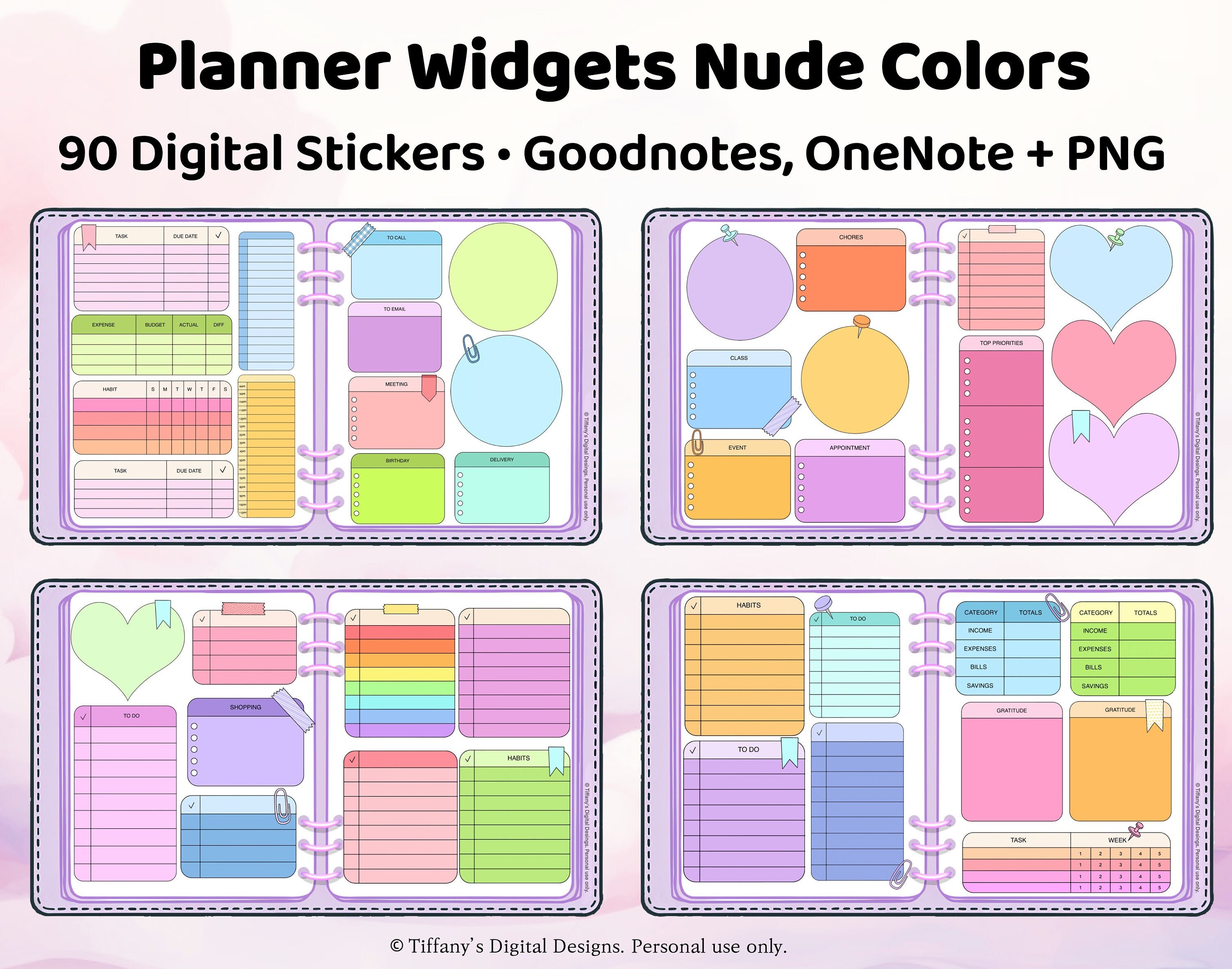 Planner Widgets Nude Colors Digital Stickers Pack, Goodnotes Stickers ...