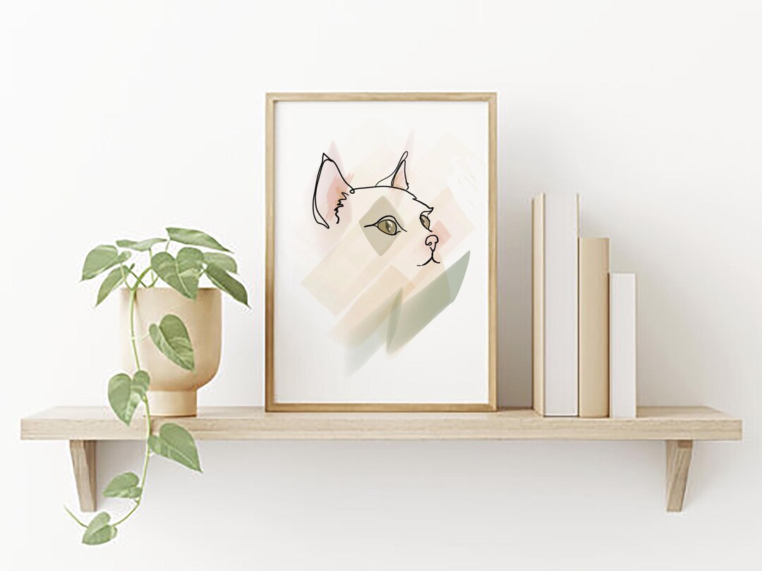 Abstract Cat Line Drawing Wall Art - Etsy