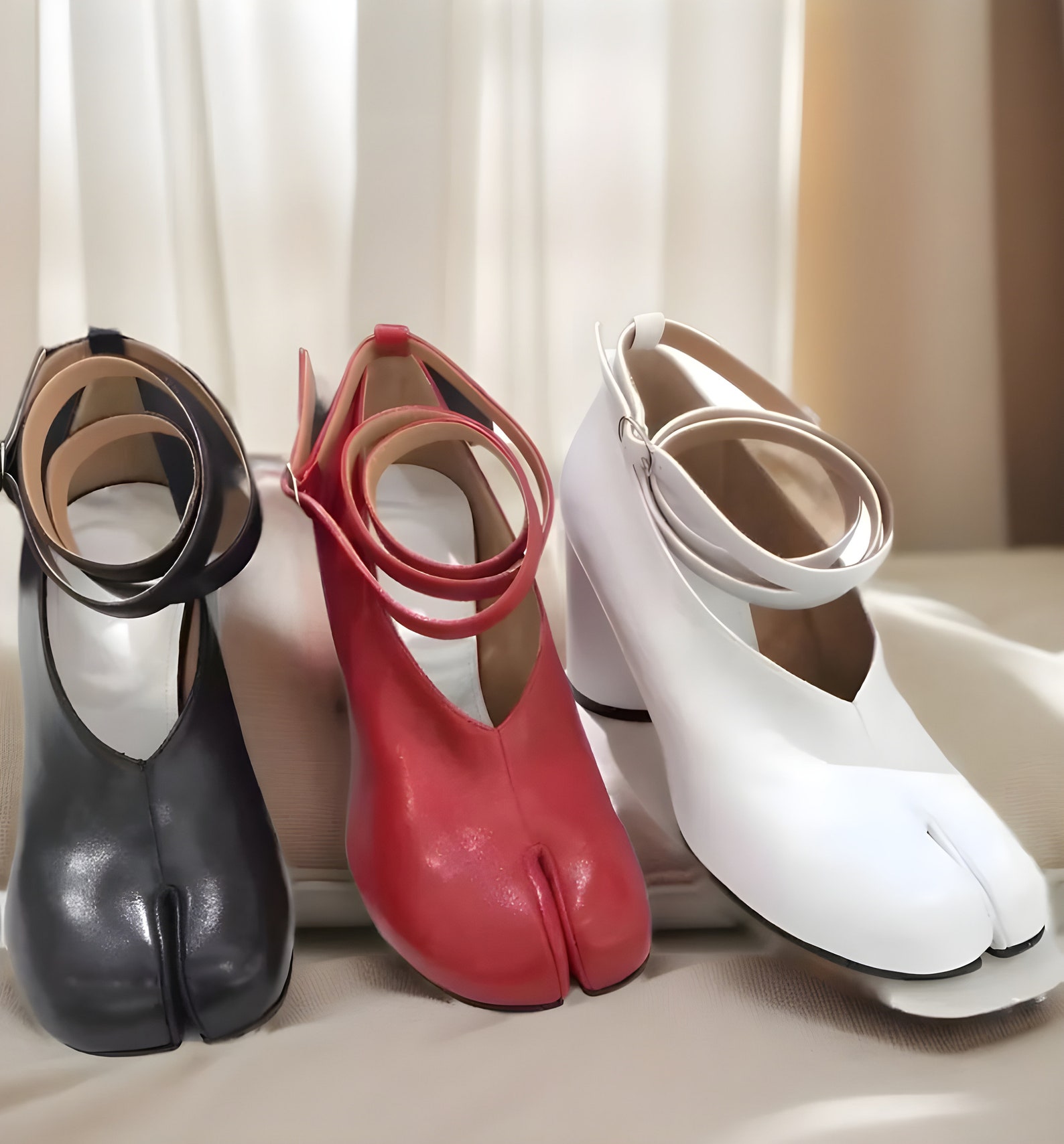 Women's Leather Black Split-toe Ninja Tabi Boots 6cm Heel Divided Toe ...