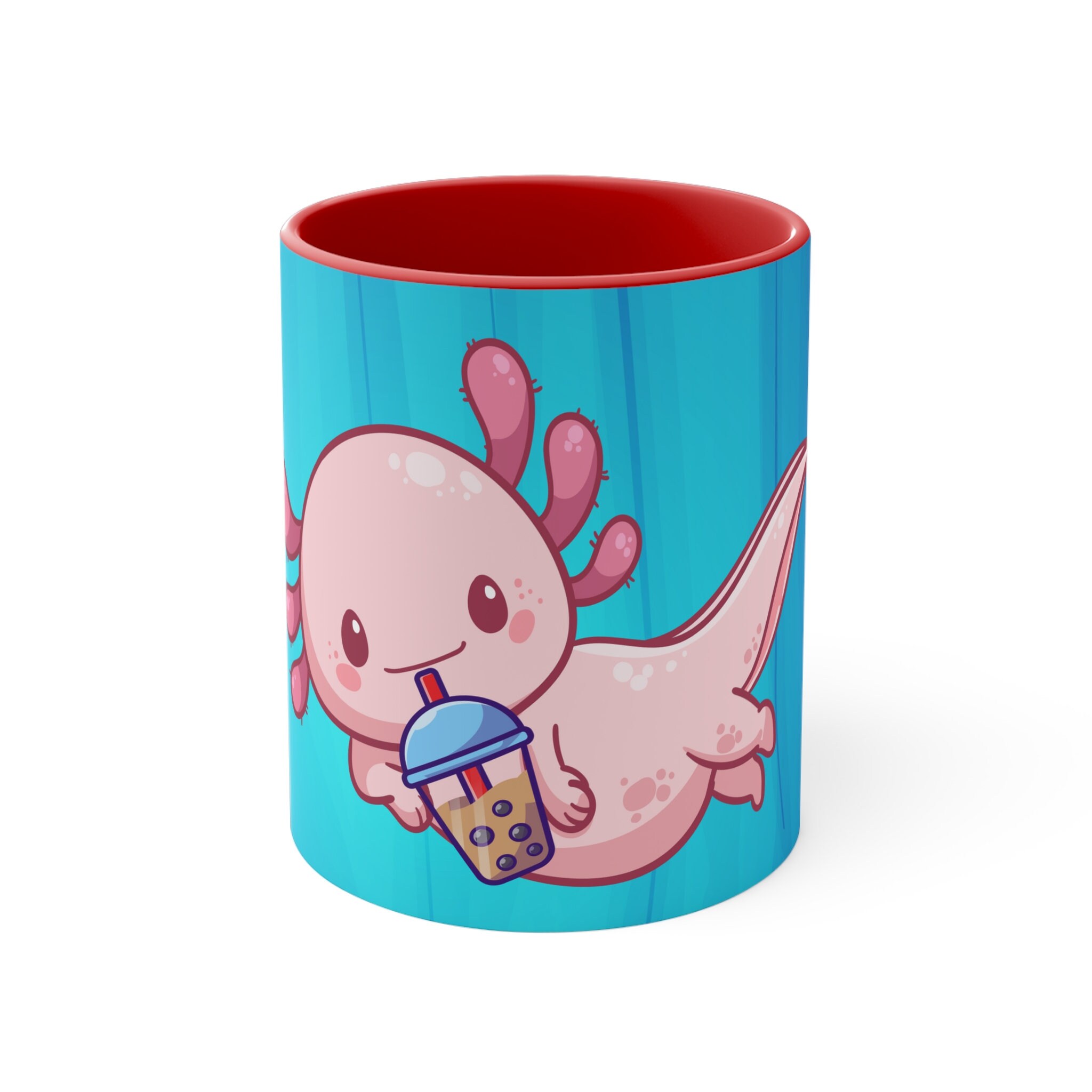 Adorable Axolotl Drinking Boba Tea Accent Coffee Mug, 11oz Cute Axolotl ...