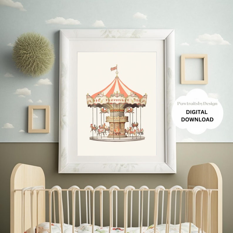 Charming Printable Vintage Carousel Print for Nursery Room - Etsy