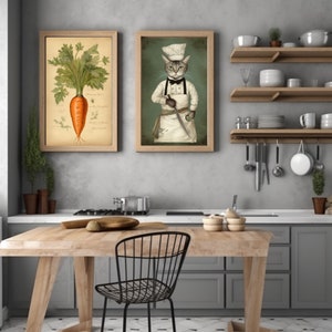 Chic Kitchen Wall Decor - A Whimsical Cat Chef Painting That Will Light ...