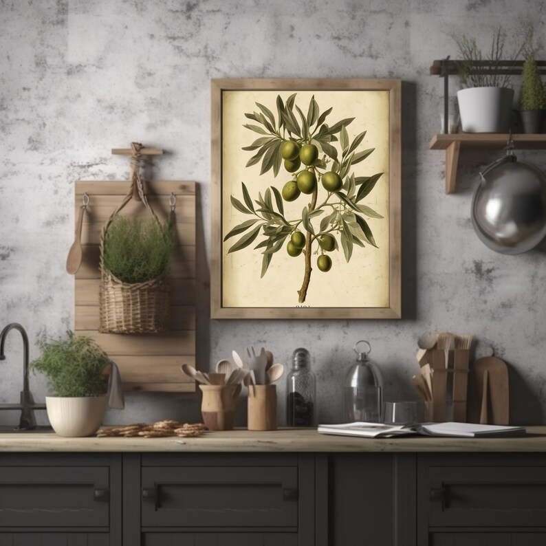 Vintage Olive Tree Print | Rustic Farmhouse Kitchen Decor Painting ...