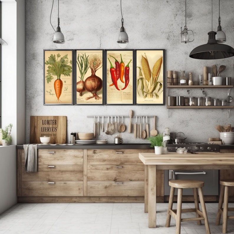 Country Kitchen Print | Vintage Painting | Vegetables Still Life ...