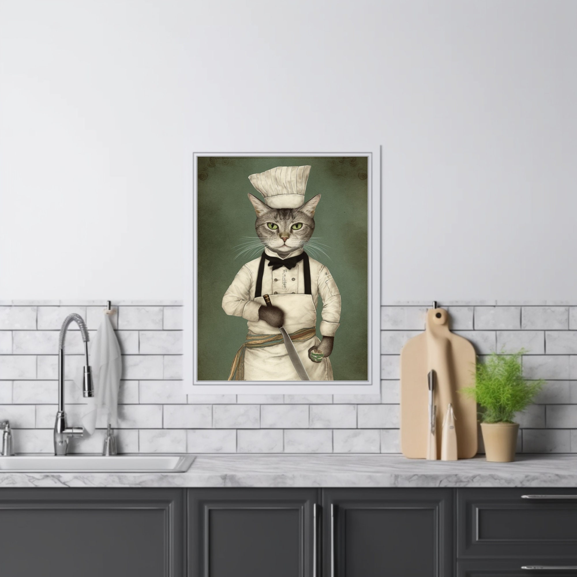 Chic Kitchen Wall Decor A Whimsical Cat Chef Painting That Will Light ...