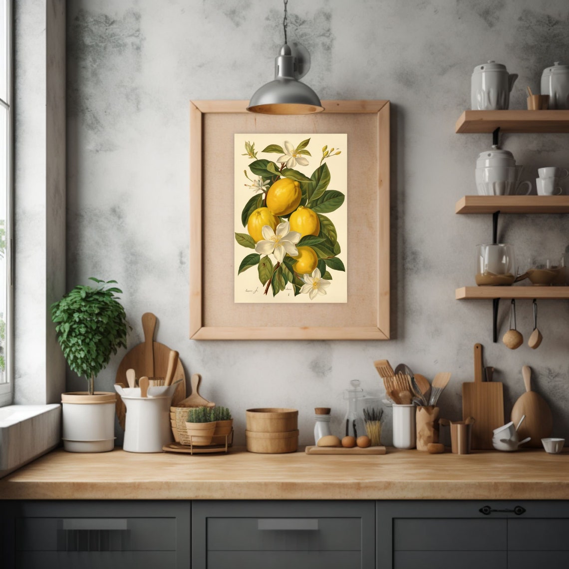 Vintage Lemon Tree Print | Rustic Farmhouse Kitchen Decor Painting ...