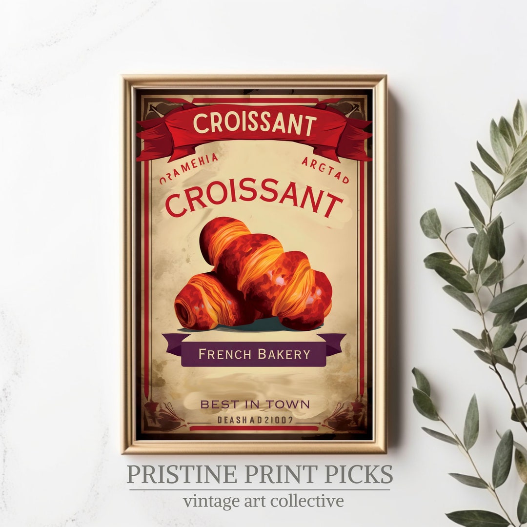 French Croissant Poster, Food Print, Modern Kitchen Decor, Retro Poster ...
