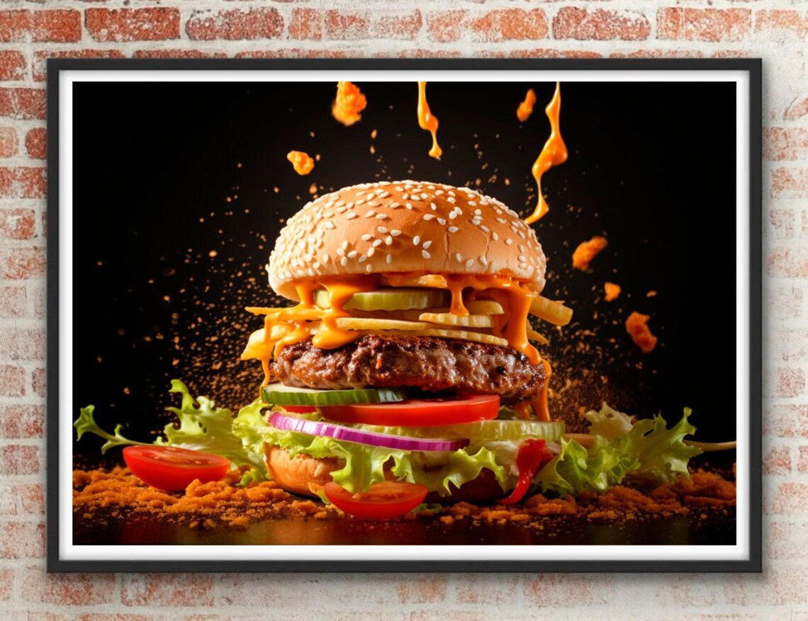 2 Burger Poster - Wall Art - Lamina Decorativa Hamburguesa - Food Photo ...