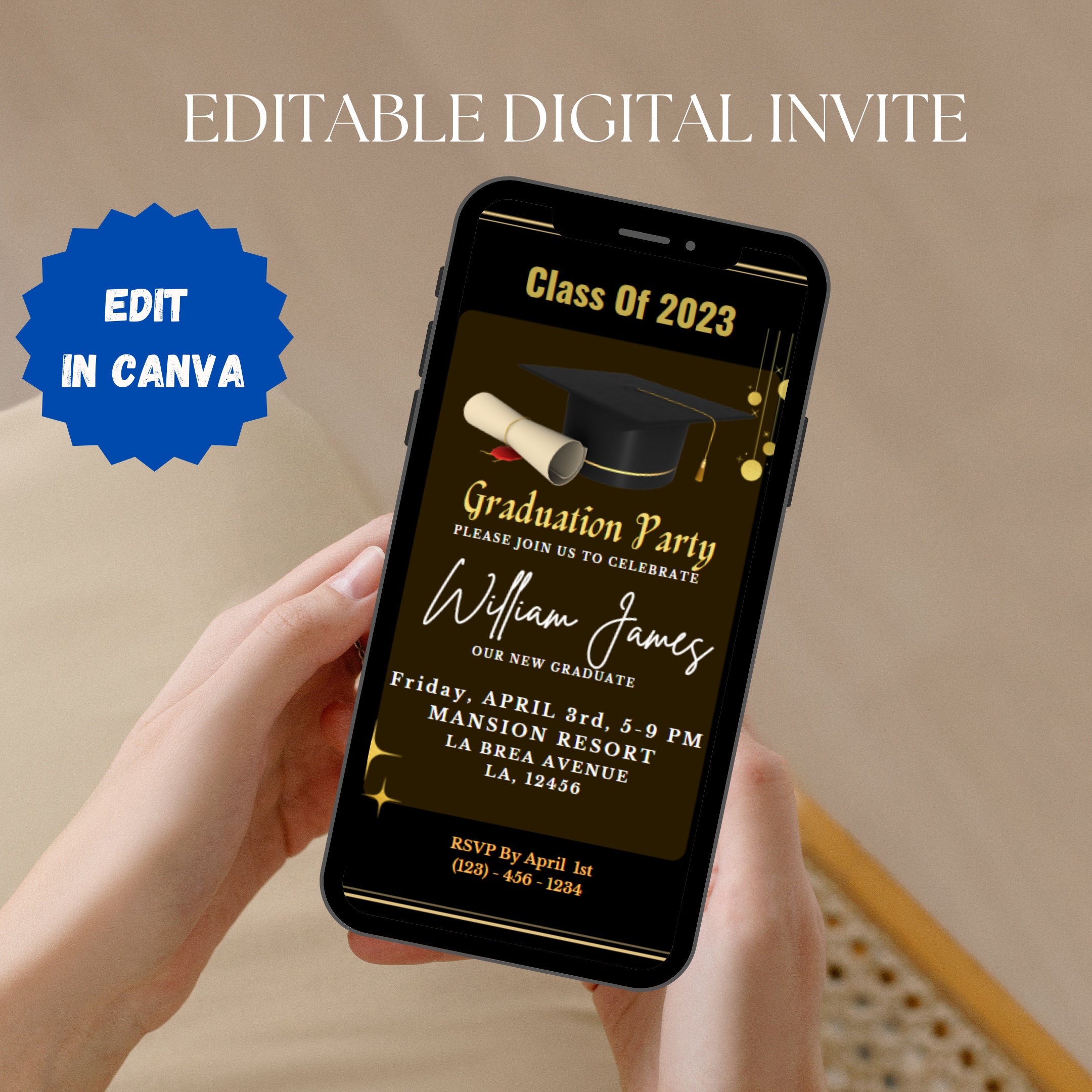 Editable Digital GRADUATION Party Invite INSTANT DOWNLOAD E-invites ...