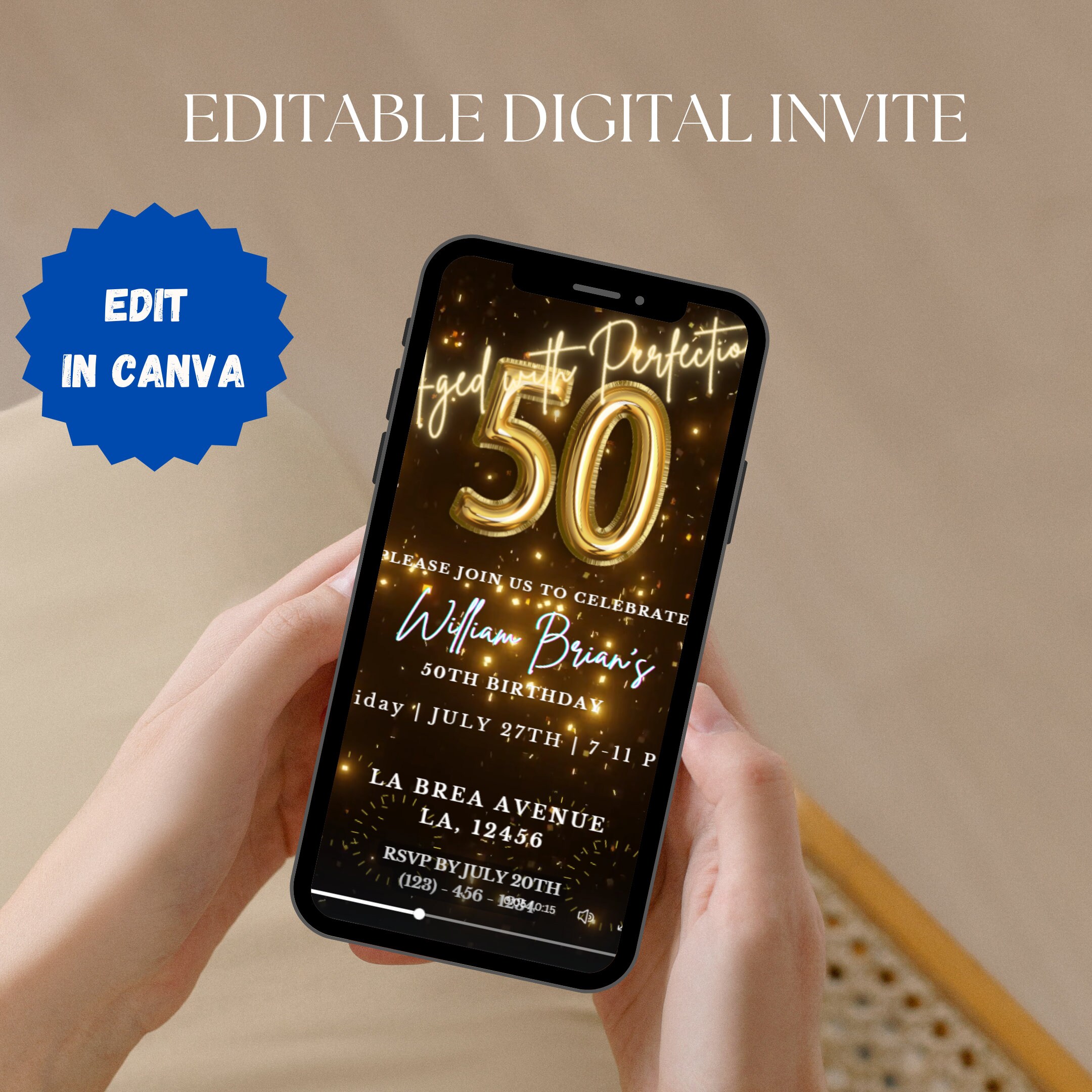 EDITABLE 50th Birthday DIGITAL INVITE Birthday Digital Invite E-invites ...