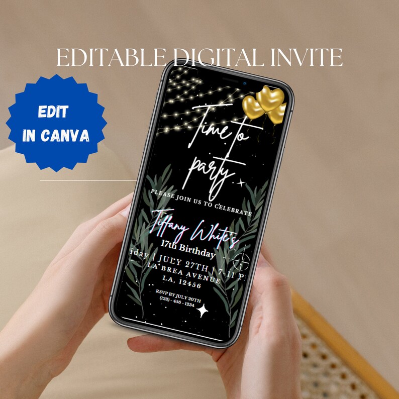 INSTANT DOWNLOAD EDITABLE Digital Party Invite E-invites Mobile Invited ...