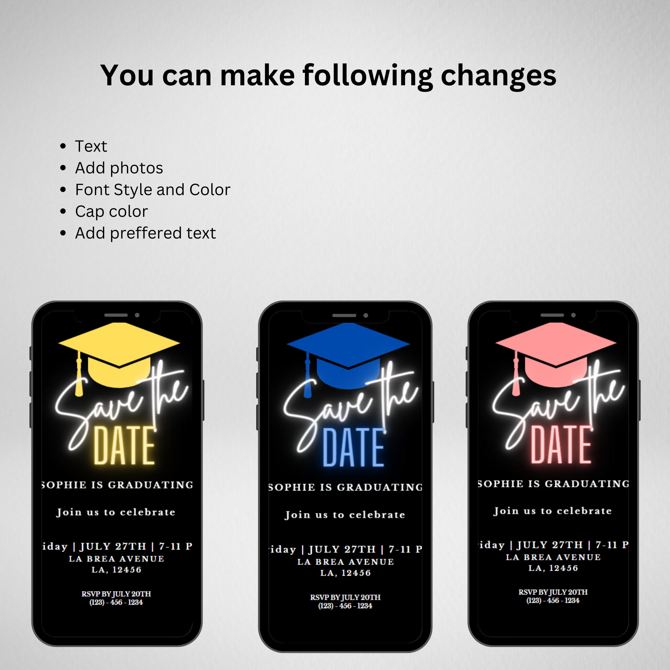 Editable GRADUATION Party Save the Date Template Invite E-invites ...