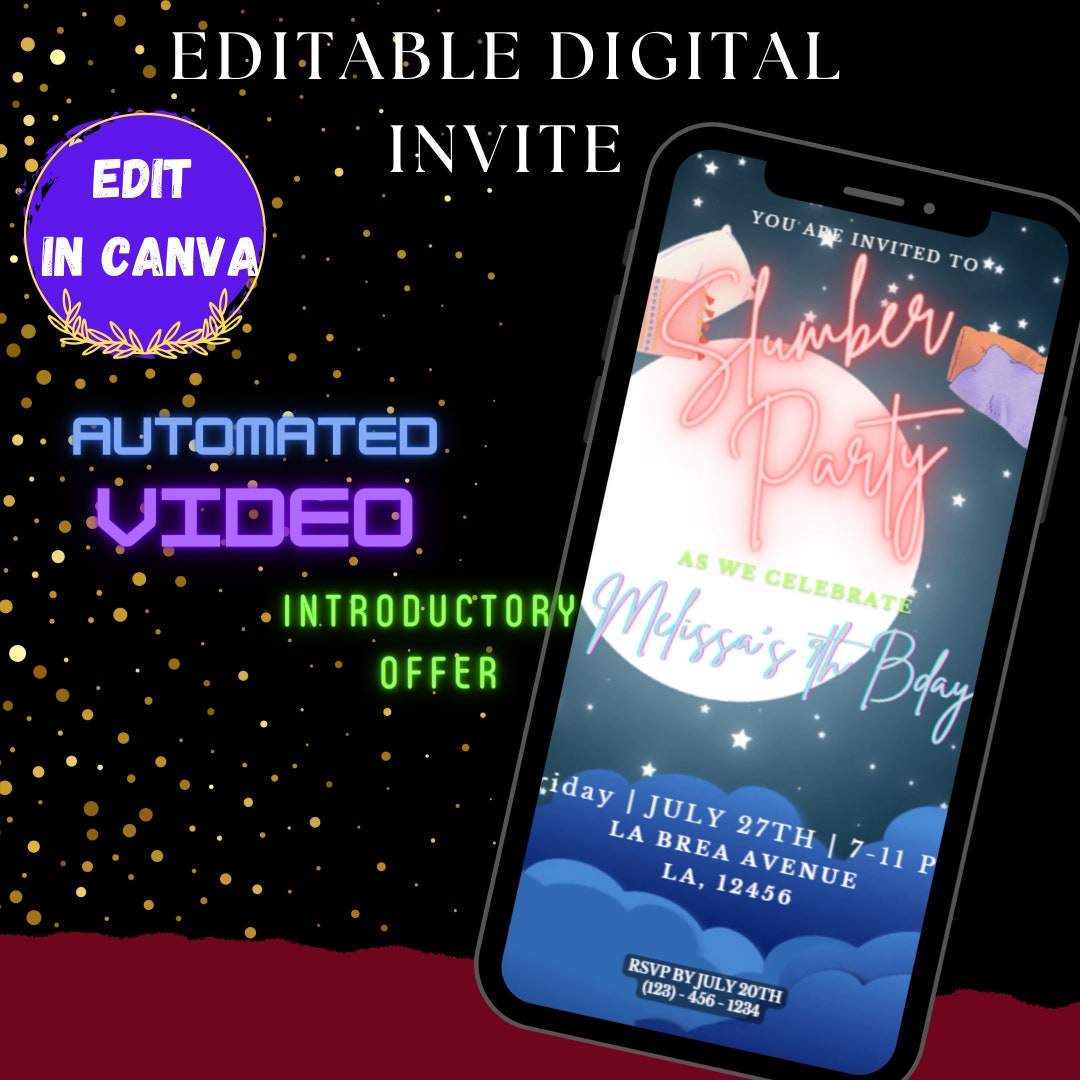 SLUMBER SLEEPOVER Party Digital Invite Sleep Birthday Digital Invite ...