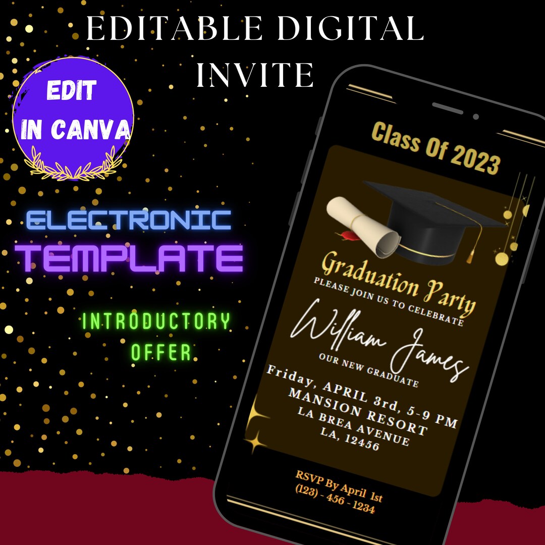 Editable Digital GRADUATION Party Invite INSTANT DOWNLOAD E-invites ...
