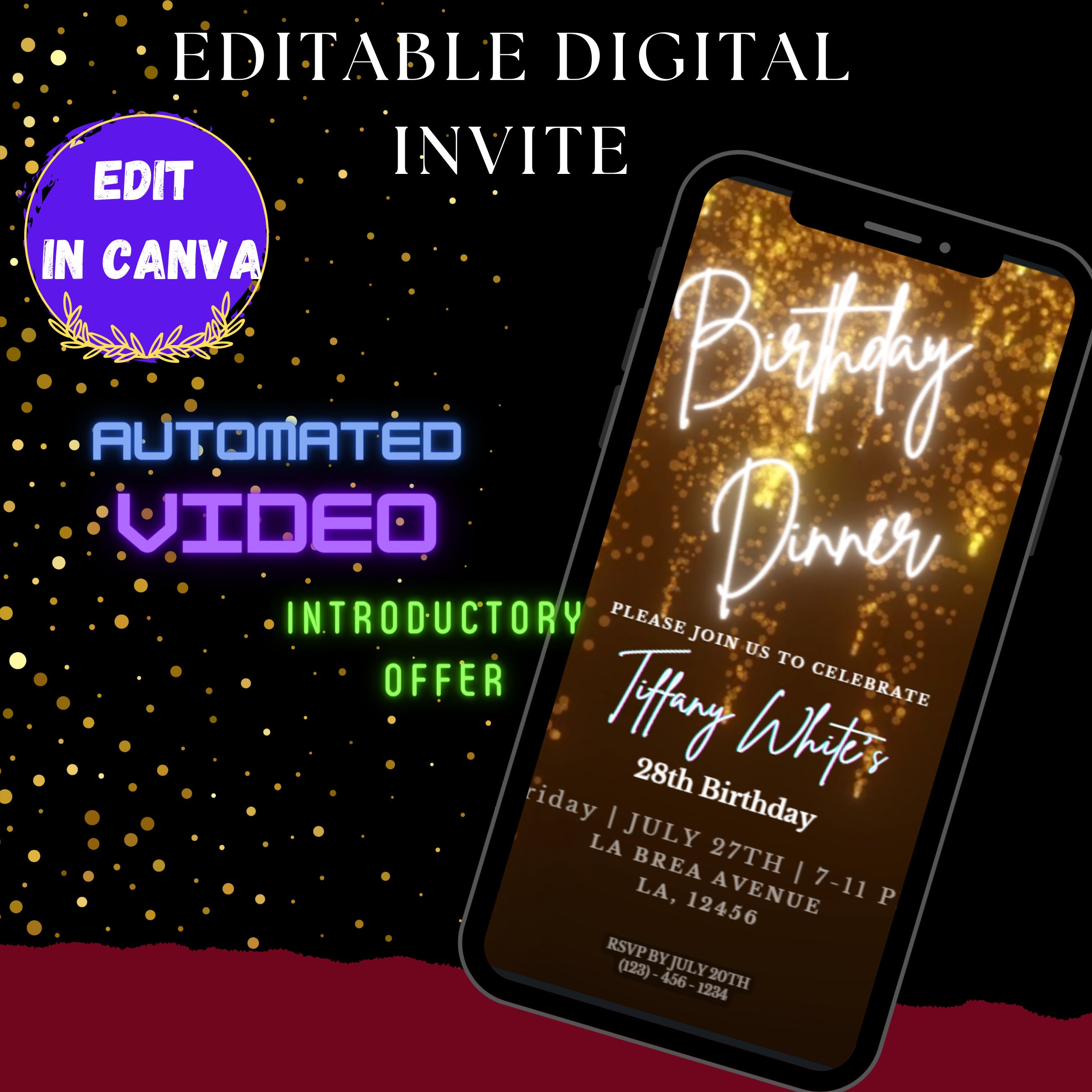 INSTANT DOWNLOAD EDITABLE Birthday Party Digital Invite E-invites ...