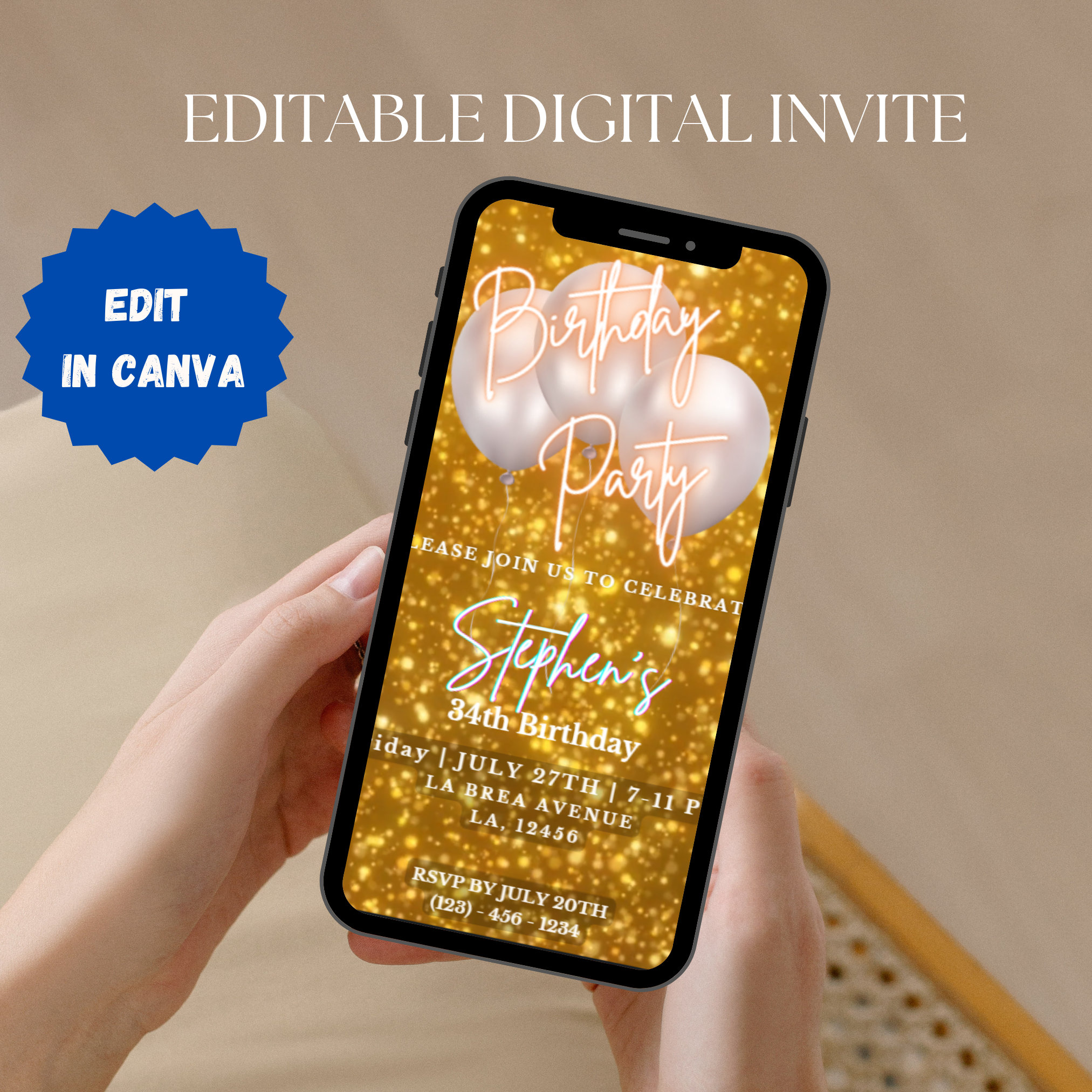 INSTANT DOWNLOAD EDITABLE Digital Birthday Party Invite E-invites ...