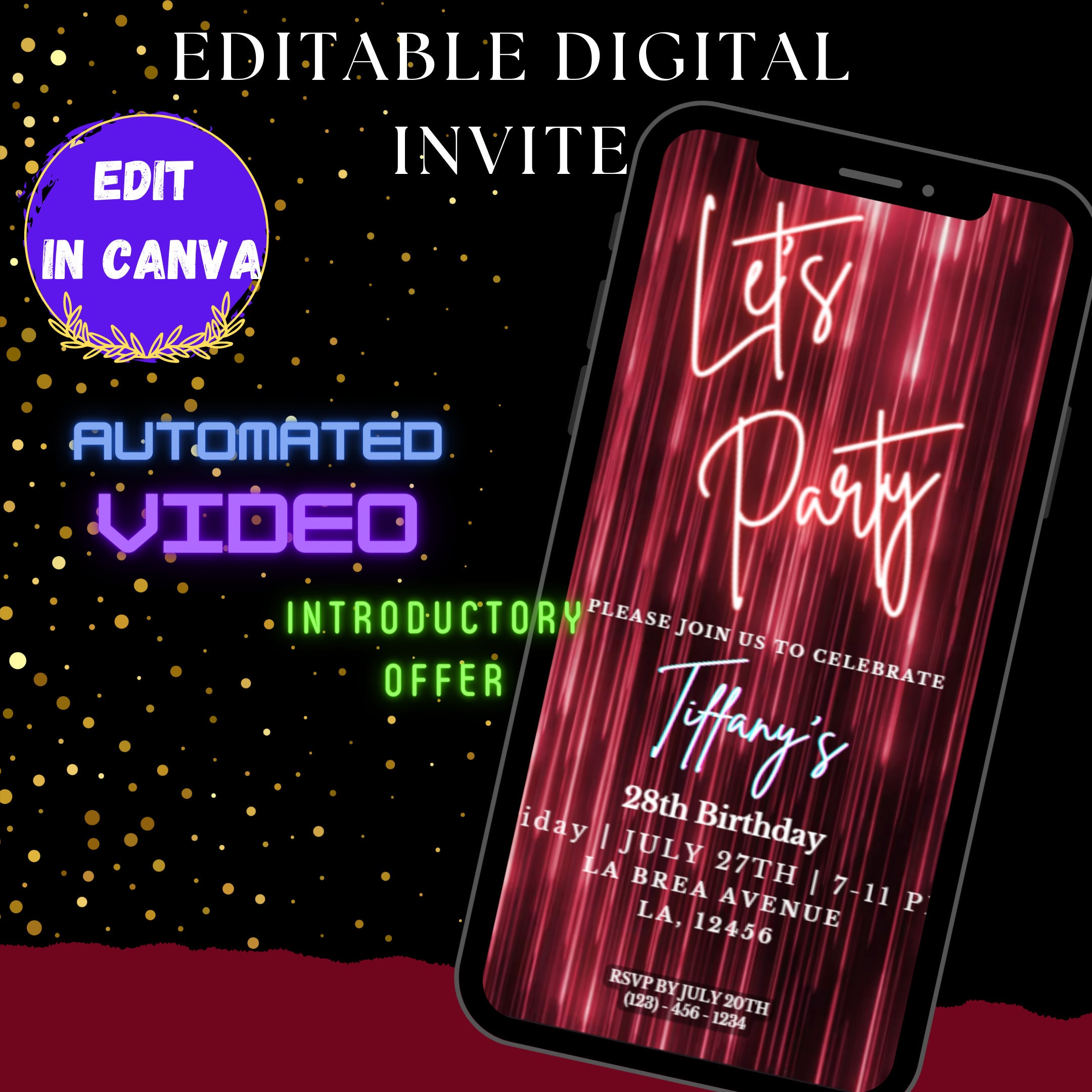 INSTANT DOWNLOAD EDITABLE Digital Party Invite Birthday Invite Dance E ...