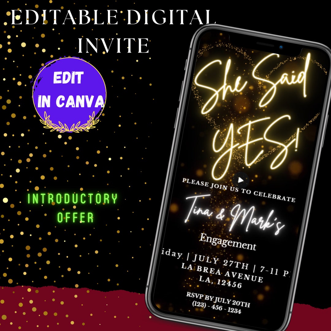 INSTANT DOWNLOAD EDITABLE Digital Engagement Party Invite E-invites ...