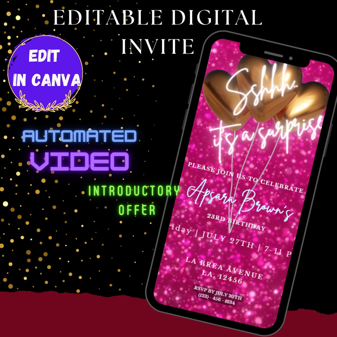 EDITABLE DIGITAL Party Invite Surprise Party Invite E-invites Mobile ...
