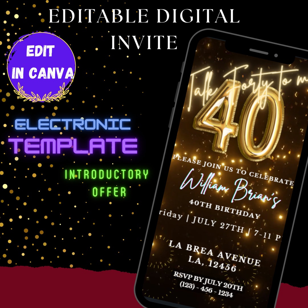EDITABLE 40th Birthday DIGITAL INVITE Birthday Digital Invite E-invites ...