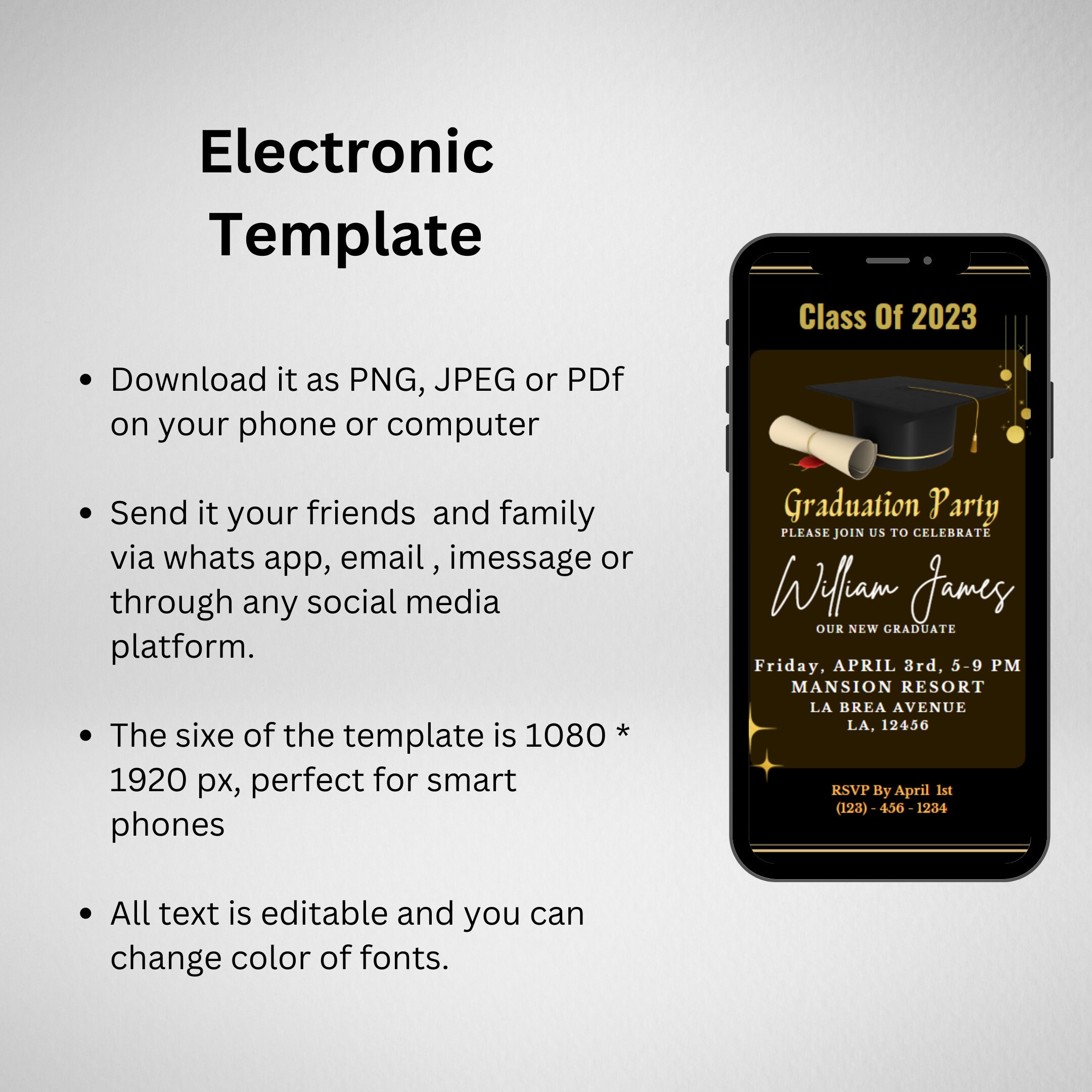 Editable Digital GRADUATION Party Invite INSTANT DOWNLOAD E-invites ...