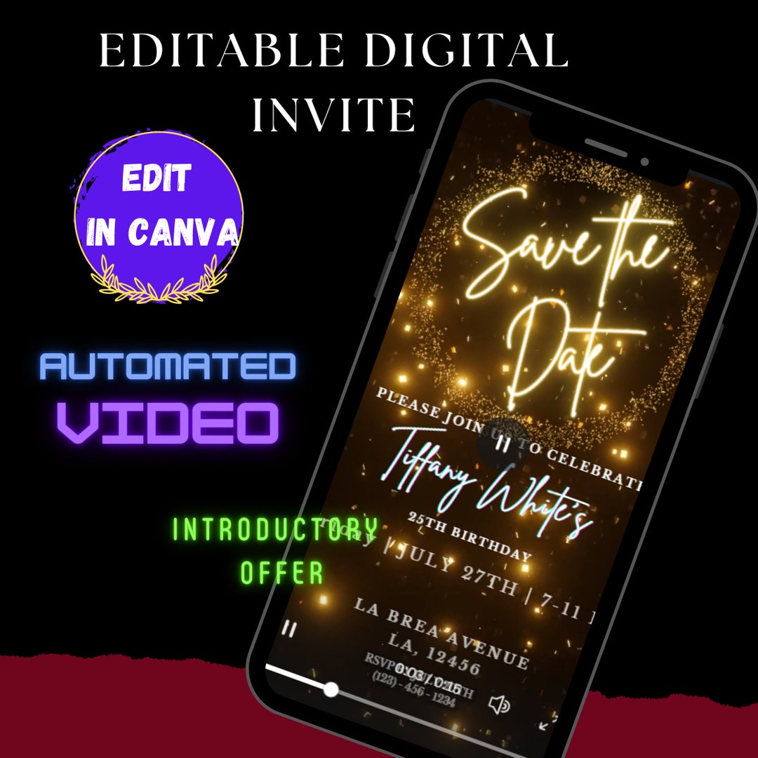 INSTANT DOWNLOAD EDITABLE Digital Engagement Party Invite E-invites ...