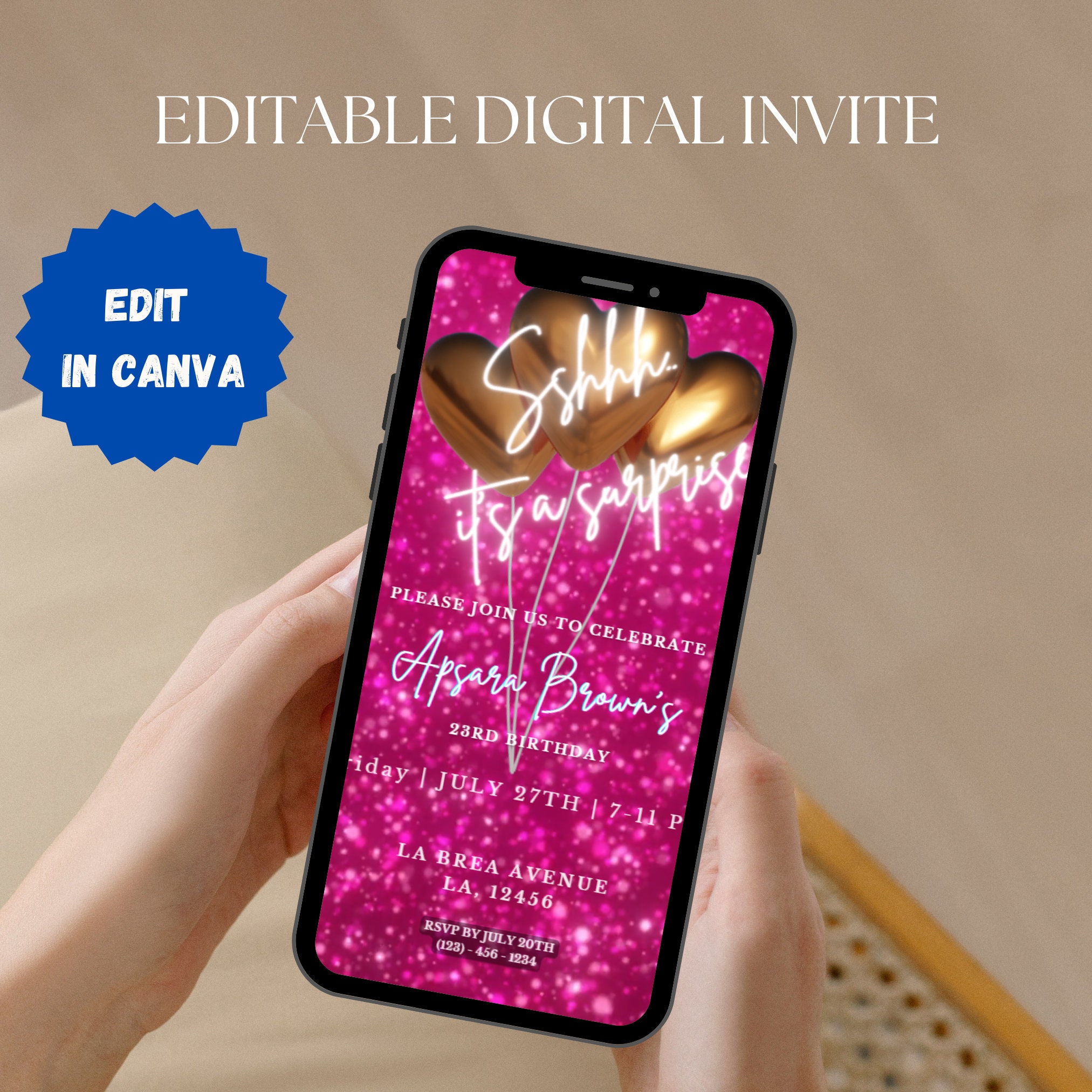 EDITABLE DIGITAL Party Invite Surprise Party Invite E-invites Mobile ...