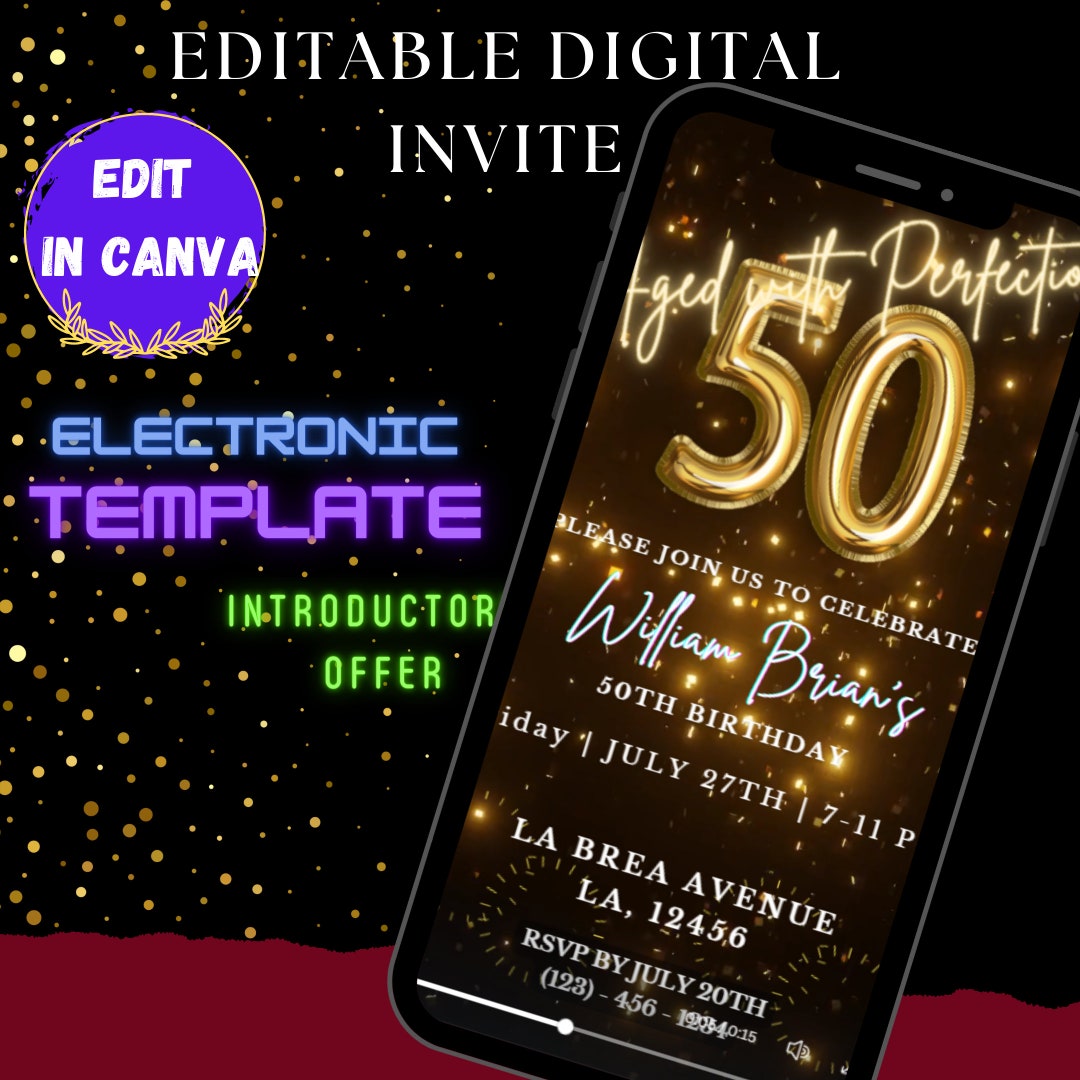 EDITABLE 50th Birthday DIGITAL INVITE Birthday Digital Invite E-invites ...