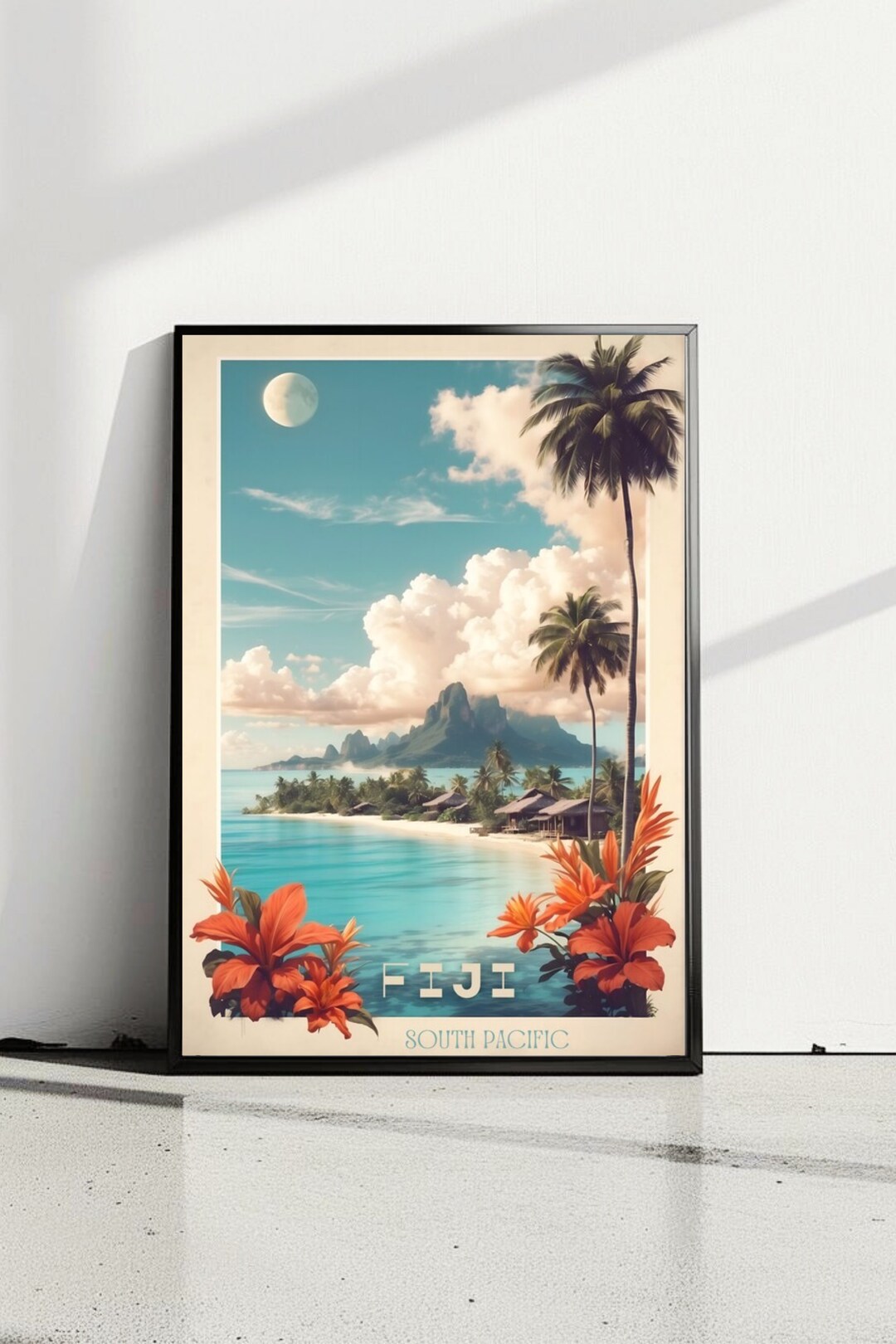 Fiji Traditional Travel Print - South Pacific, Fiji Poster, Fiji Travel ...