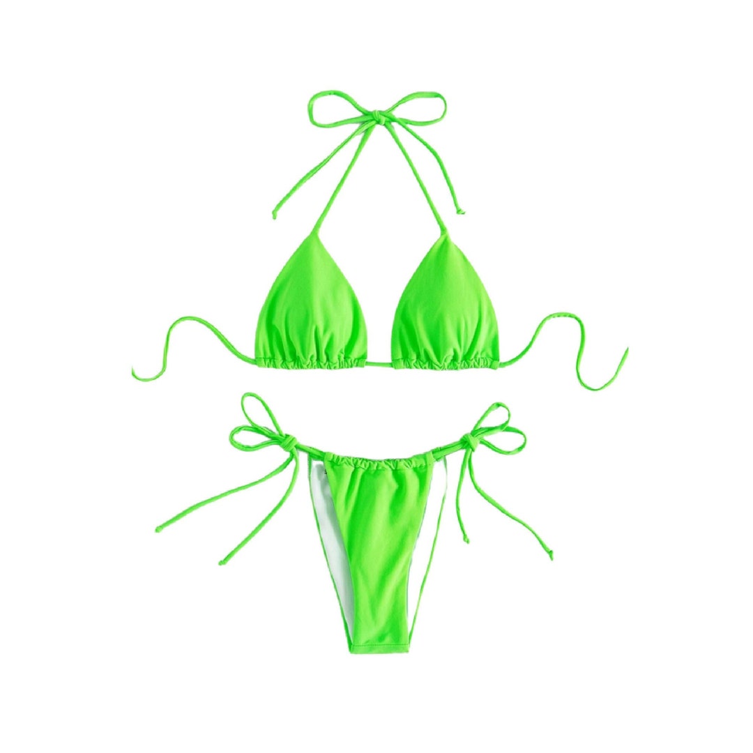 Neon Green Micro Bikini Set 2 Piece Swimsuit Side Tie - Etsy