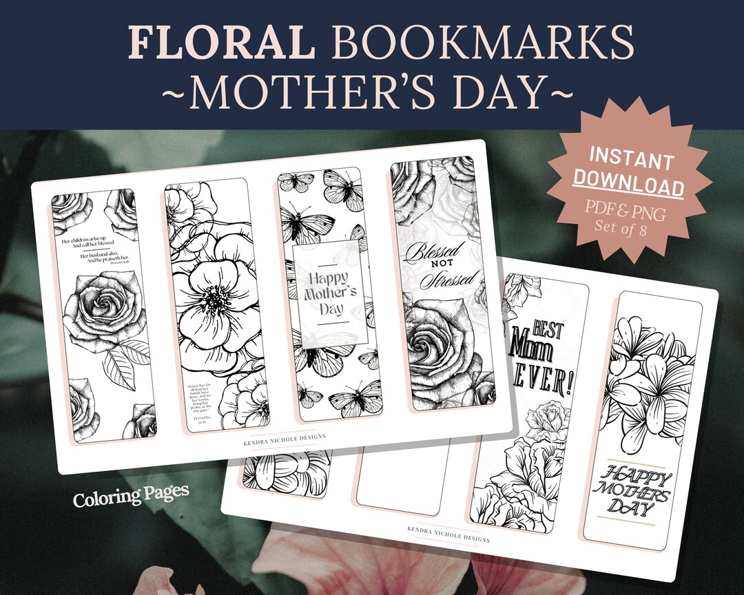 Floral Coloring Bookmark for Mother's Day, 2x6". Quick and Easy ...