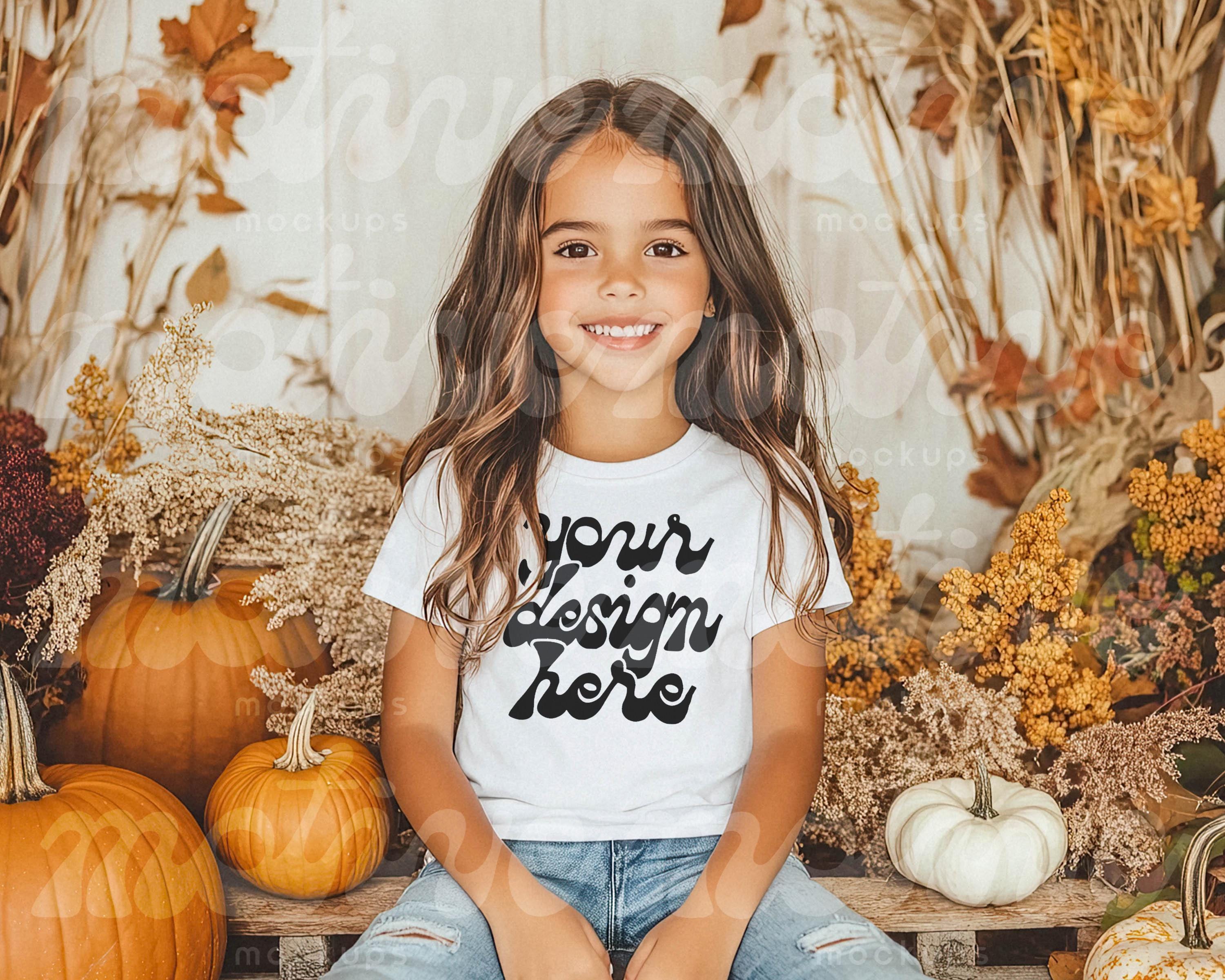 Kids T-shirt Autumn Mockup White Shirt Mock up Youth T-shirt Mock up ...