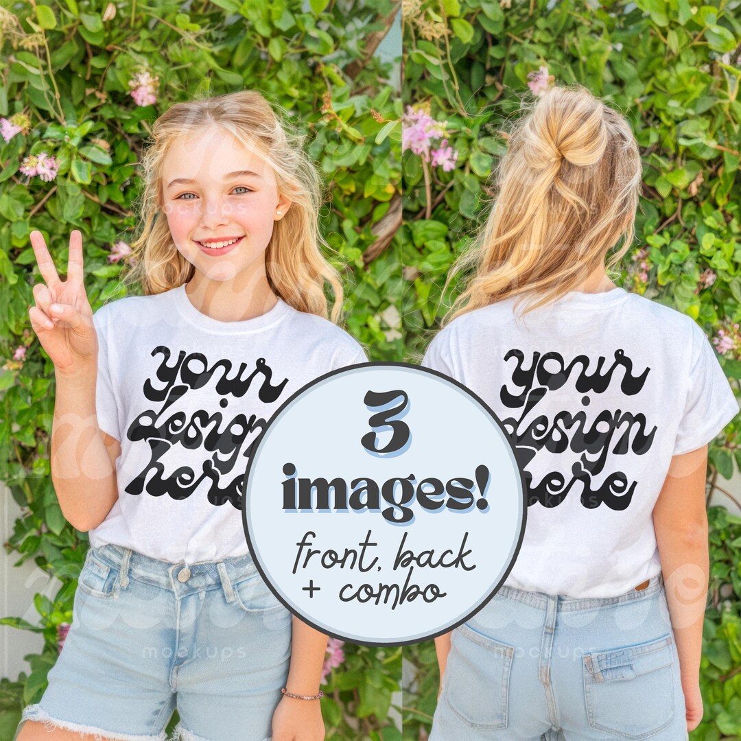 Front & Back Kids T-shirt Mockup | White Short Sleeve Youth Shirt ...