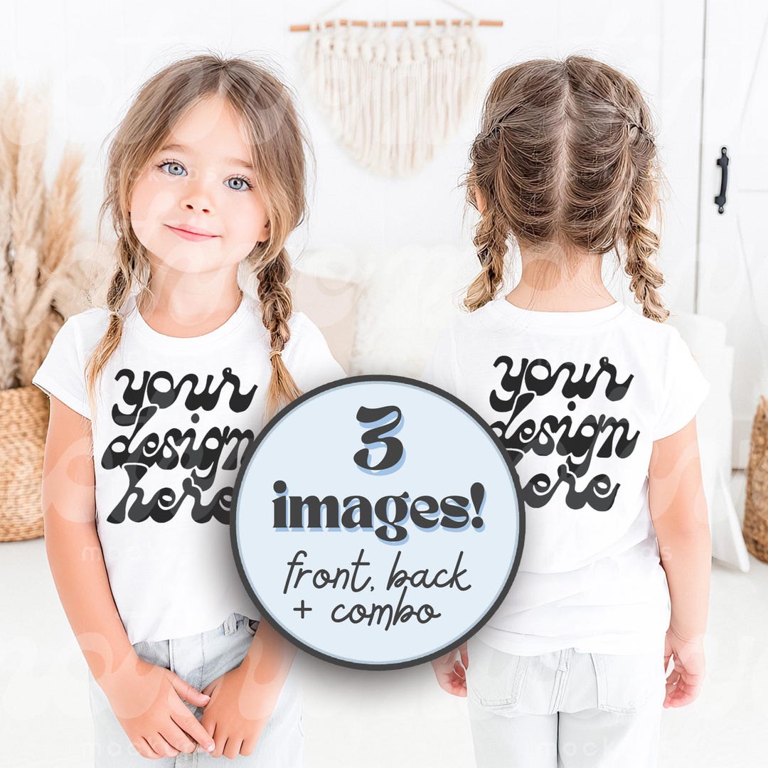 Front & Back Kids T-shirt Mockup | White Short Sleeve Youth Shirt ...