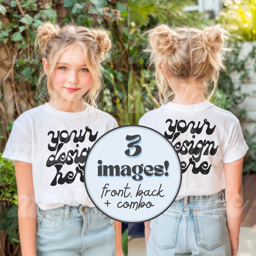 Front & Back Kids T-shirt Mockup | White Short Sleeve Youth Shirt ...