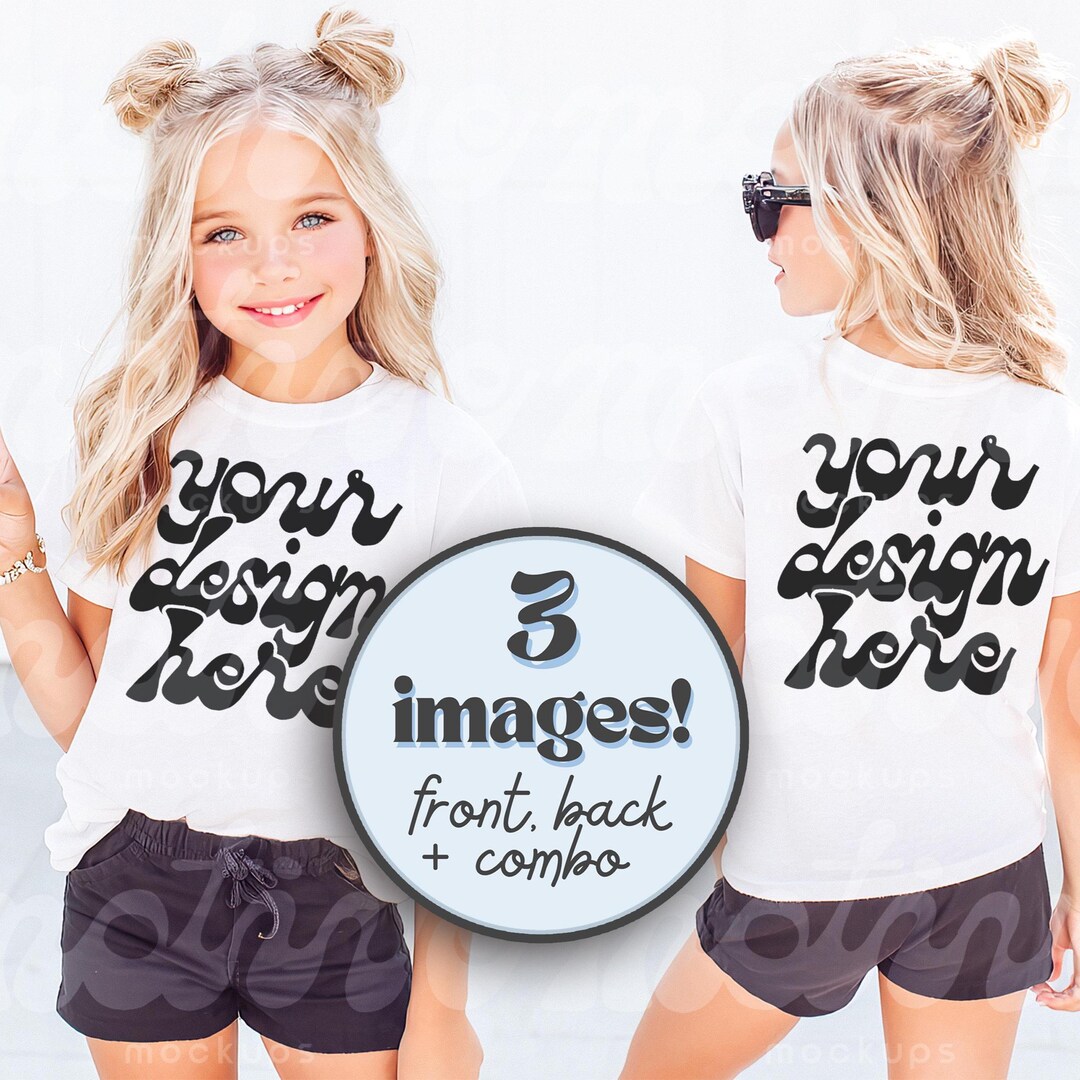 Front & Back Kids T-shirt Mockup | White Short Sleeve Youth Shirt ...