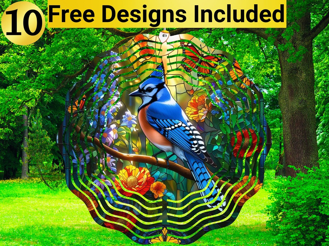 Stained Glass Blue Jay Wind Spinner, Blue Jay Wind Spinner Sublimation ...