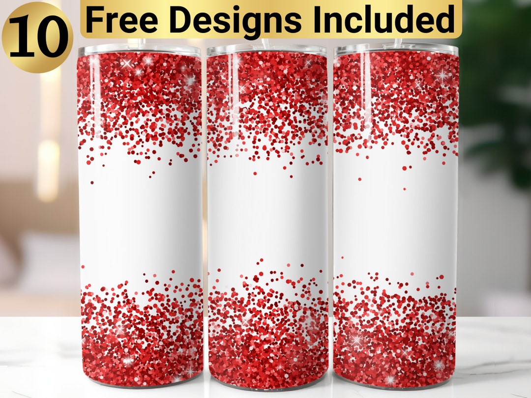 Red Glitter Tumbler Design, Tumbler Wrap PNG, 20 Oz Skinny Tumbler ...