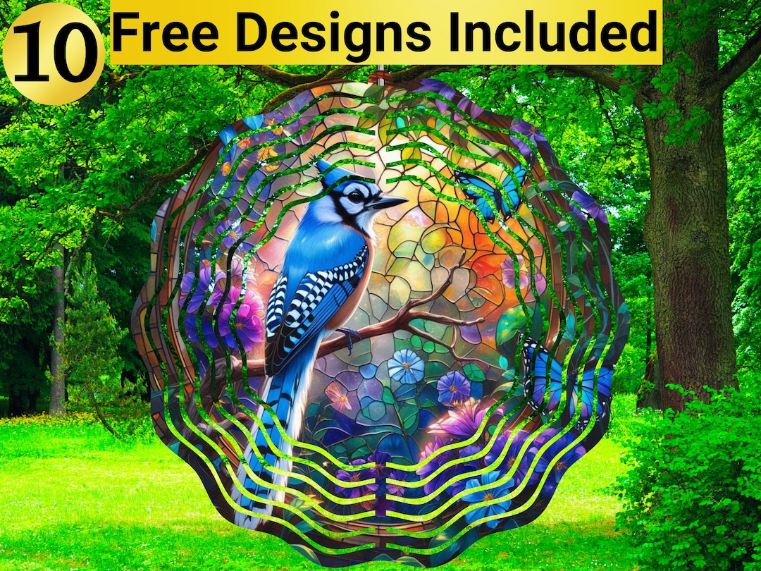 Stained Glass Blue Jay Wind Spinner, Blue Jay Wind Spinner Sublimation ...