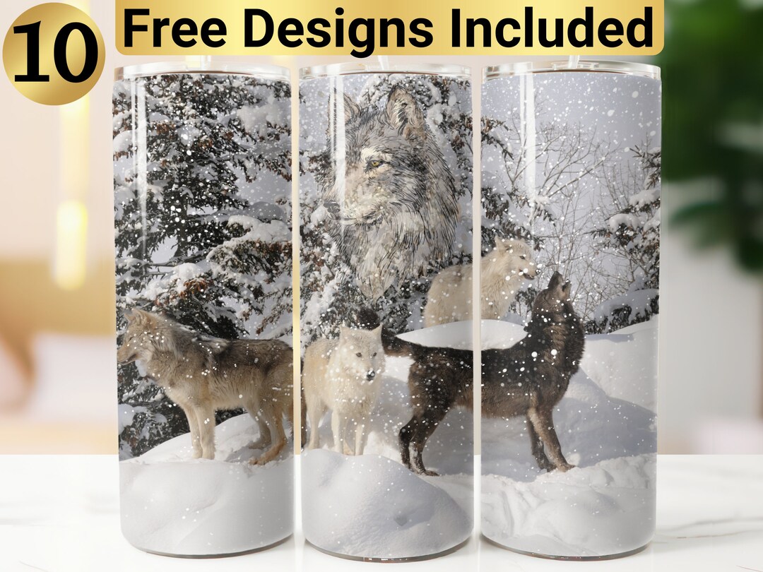 Snowy Wolves Tumbler Design, Tumbler Wrap PNG, 20 Oz Skinny Tumbler ...