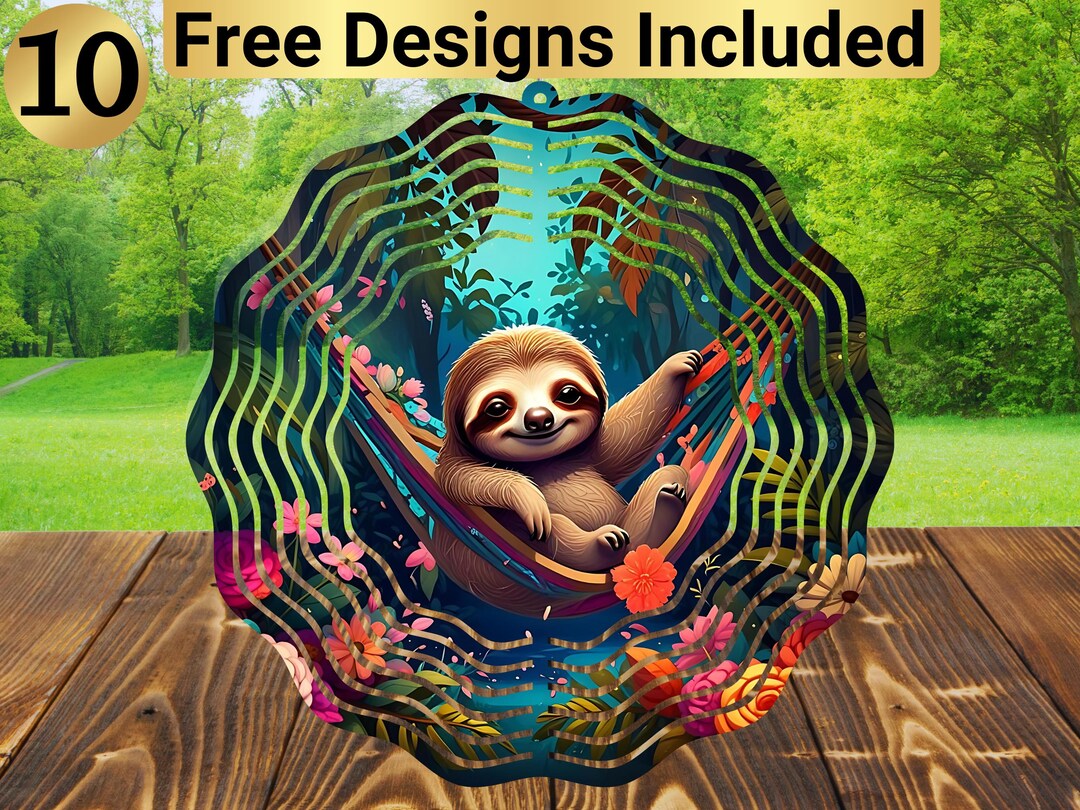 Cute Sloth Wind Spinner, Sloth Spinner Sublimation Design, Sloth Wind ...