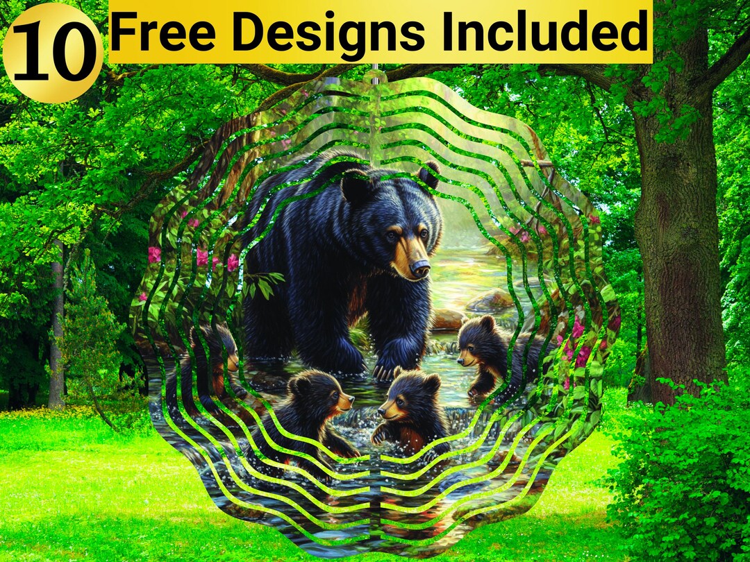 Black Bear Wind Spinner, Black Bear Wind Spinner Sublimation Design ...
