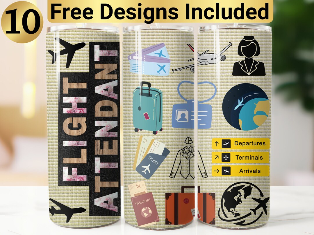 Flight Attendant Tumbler Design, Tumbler Wrap PNG, 20 Oz Skinny Tumbler ...