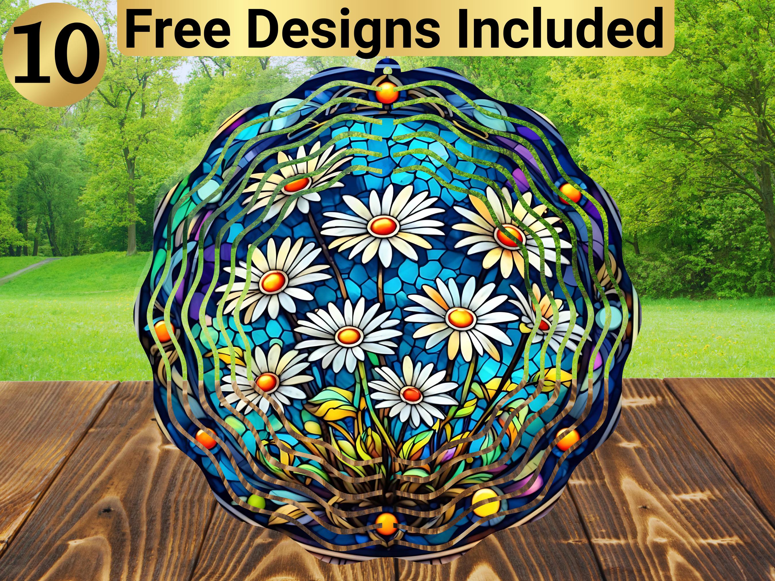 Stained Glass Daisy Wind Spinner, Daisy Wind Spinner Sublimation Design ...