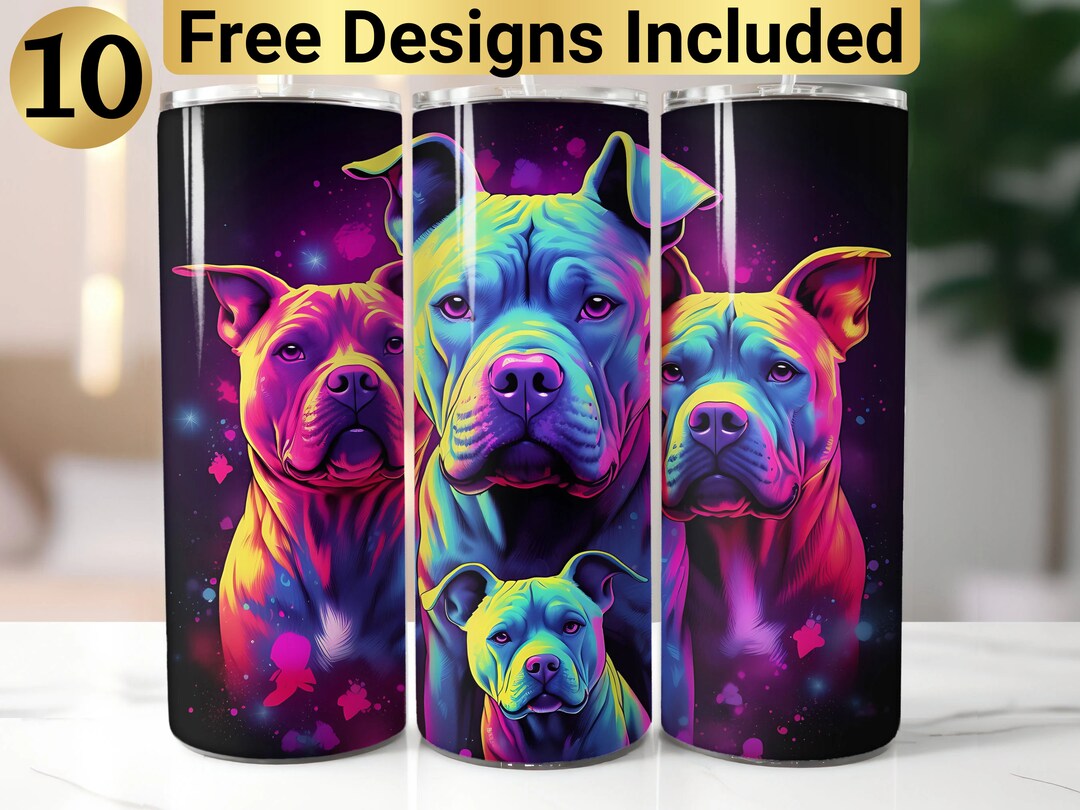 Neon Rainbow Pitbulls Tumbler Design, Tumbler Wrap PNG, 20 Oz Skinny ...