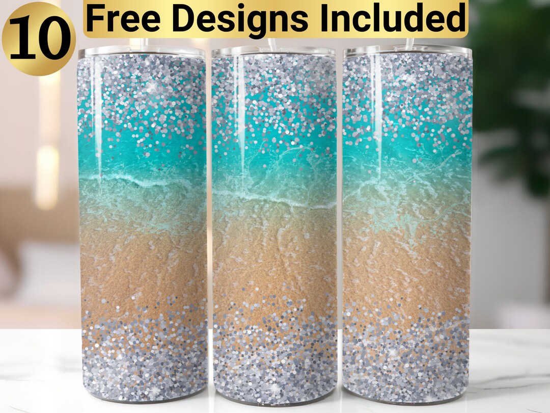 Glitter Beach Tumbler Design Tumbler Wrap Png 20 Oz Skinny Etsy