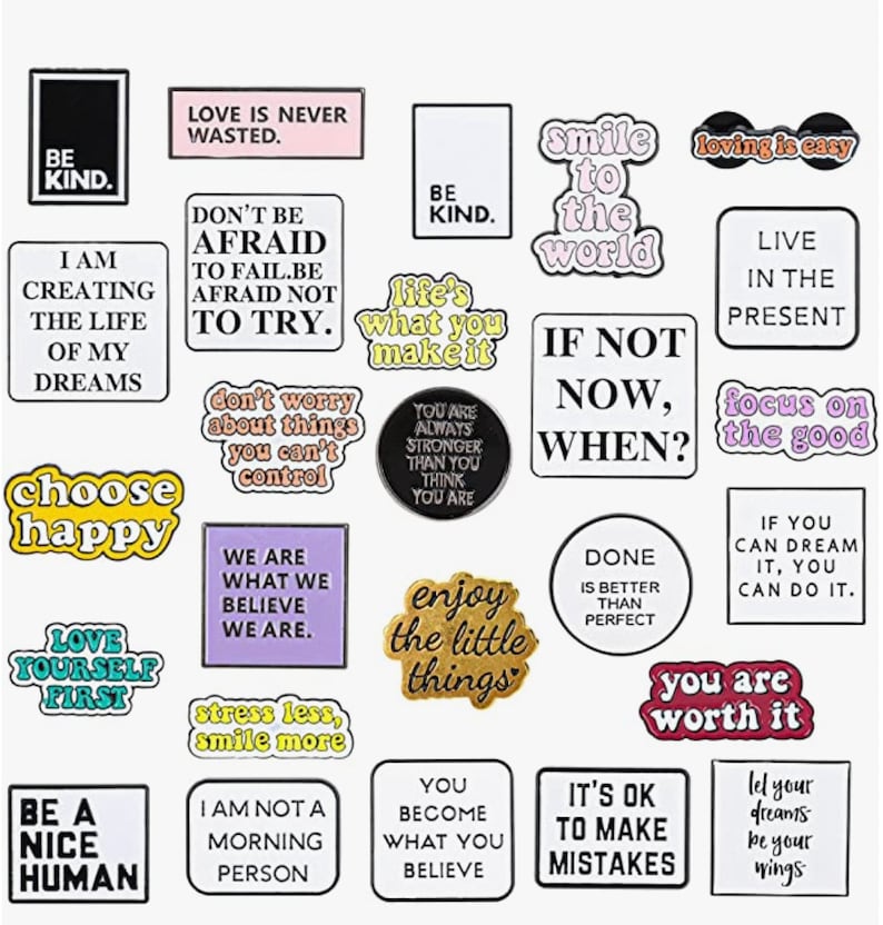 Positive Letter Enamel Pins Inspirational Saying Brooch Set ...