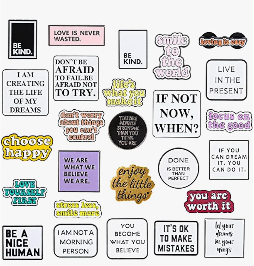 Positive Letter Enamel Pins Inspirational Saying Brooch Set ...